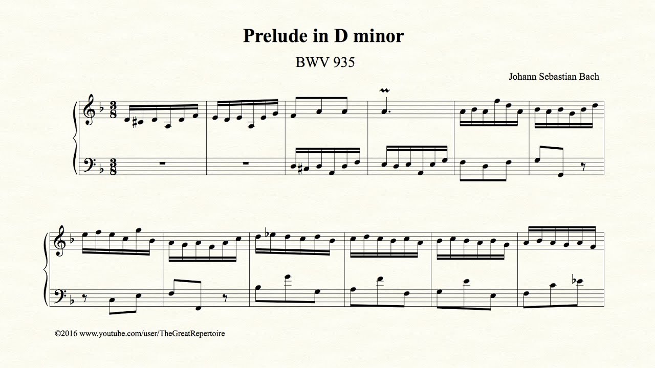 Bach, Prelude in D minor, BWV 935, Harpsichord - YouTube