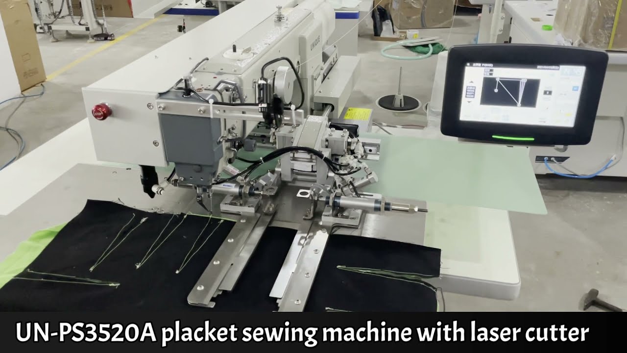 Automatic placket sewing machine with laser cutter - YouTube