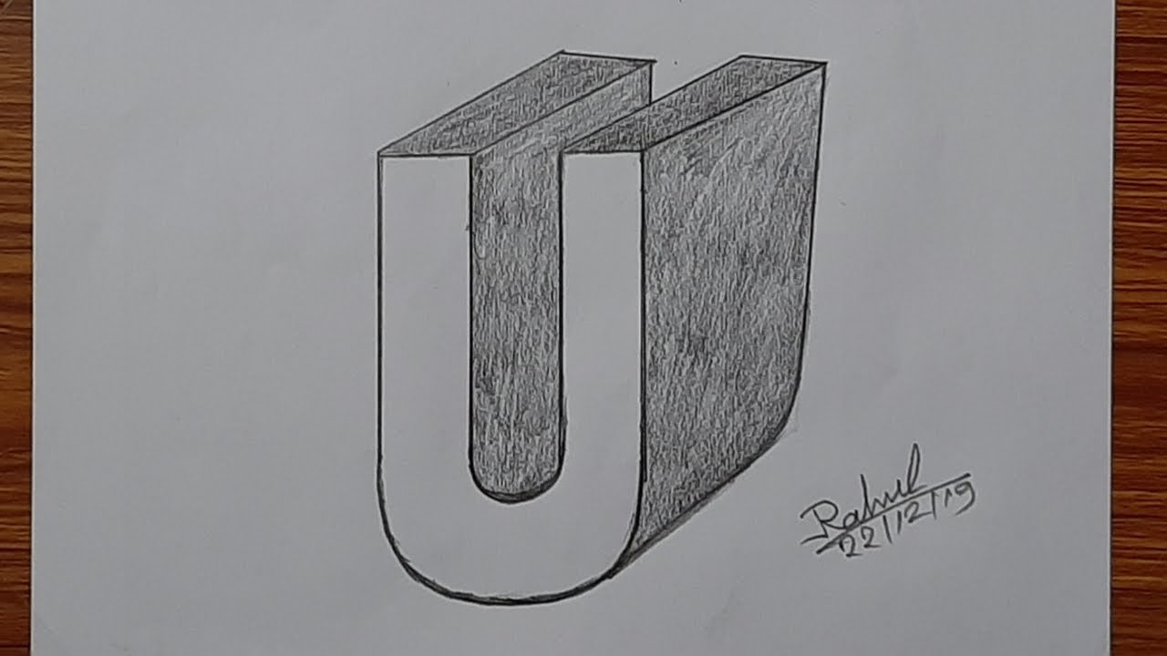 Very Easy!! How To Draw 3D capital Letter "U" - YouTube