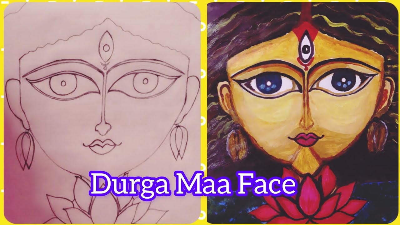 Durga Maa Painting/Devi Durga Face With Acrylic Colours/Maa Durga ...