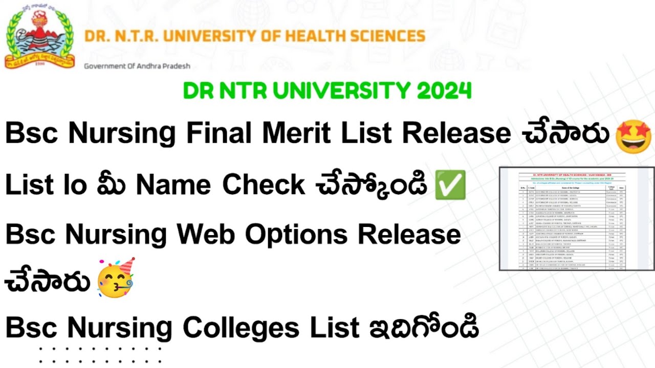 BSC NURSING FINAL MERIT LIST AND WEB OPTIONS RELEASED || DR NTR ...