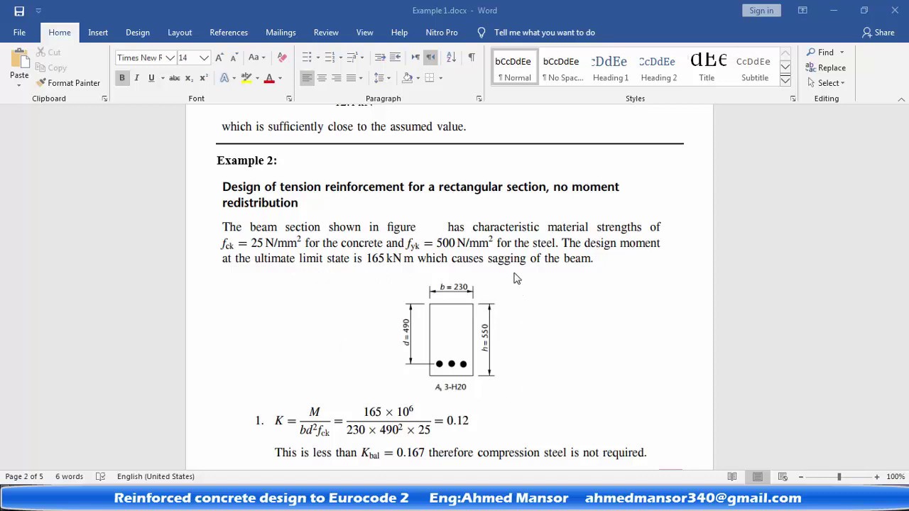 2- Design of tension reinforcement for a rectangular section according ...