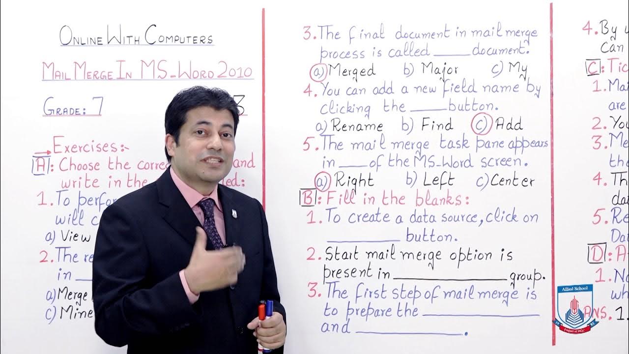 Class 7 - Computer Studies - Chapter 3 - Lecture 2 Exercises: A, B, C and D - Allied Schools ...