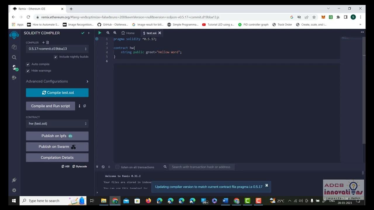 Hello World Program Introduction To Solidity Remix Ide Smart Contract Blockchain Youtube