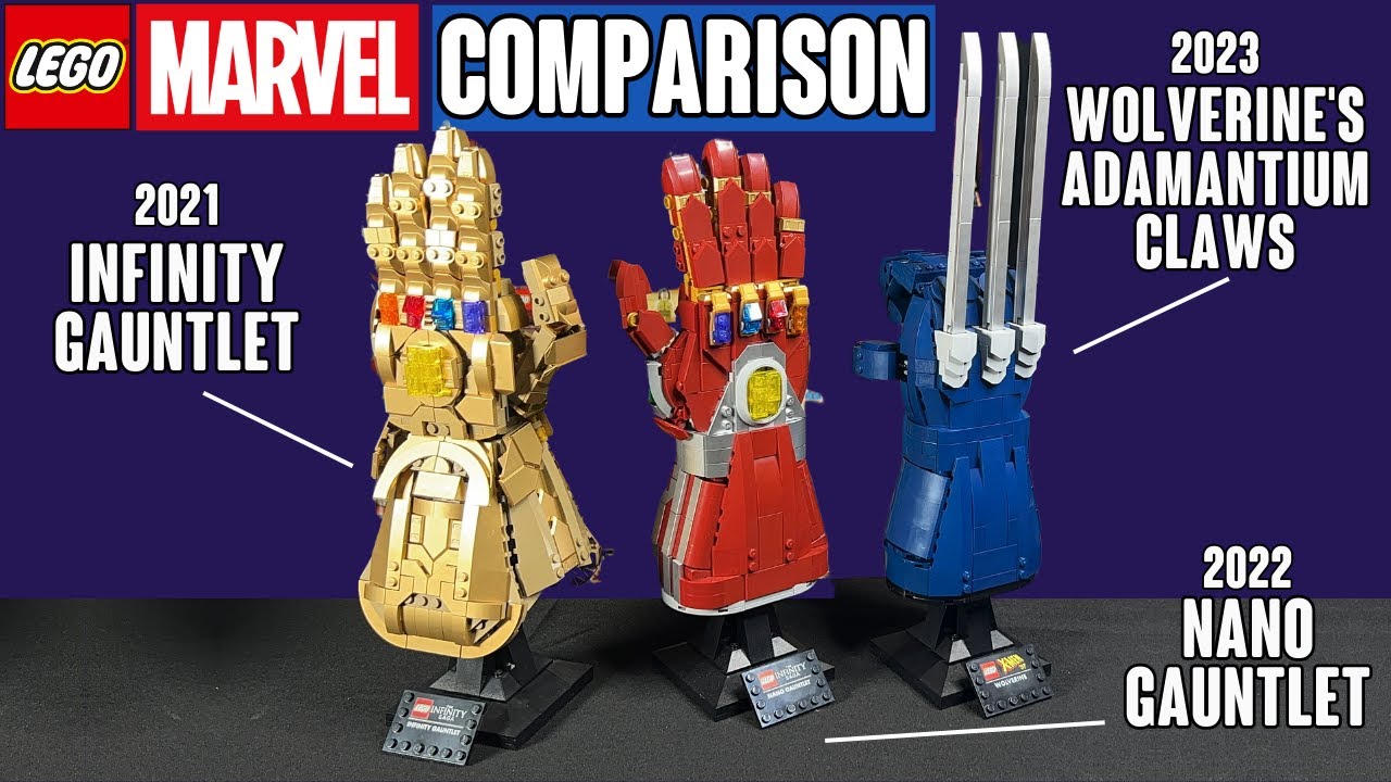 COMPARISON: LEGO Marvel Wolverine's Claws, Infinity Gauntlet, + Nano ...