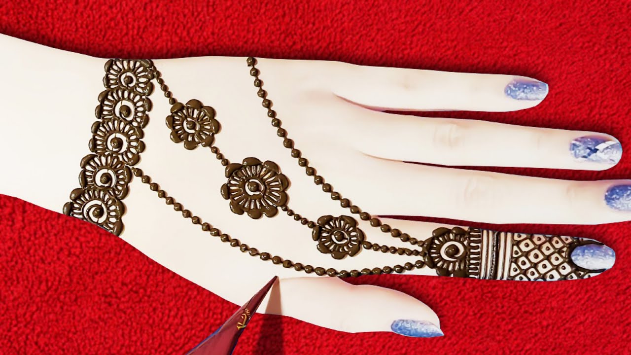 Simple Stylish Back Hand Jewellery Mehndi Design for Beginners- Easy ...