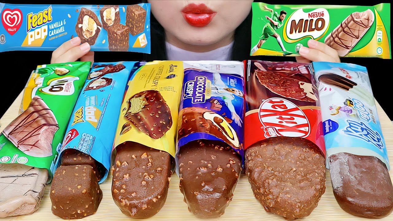 ASMR FEAST POP MILO CHOCOLATE ICE CREAM🍫 KITKAT, MILO, WALLS FEAST ...