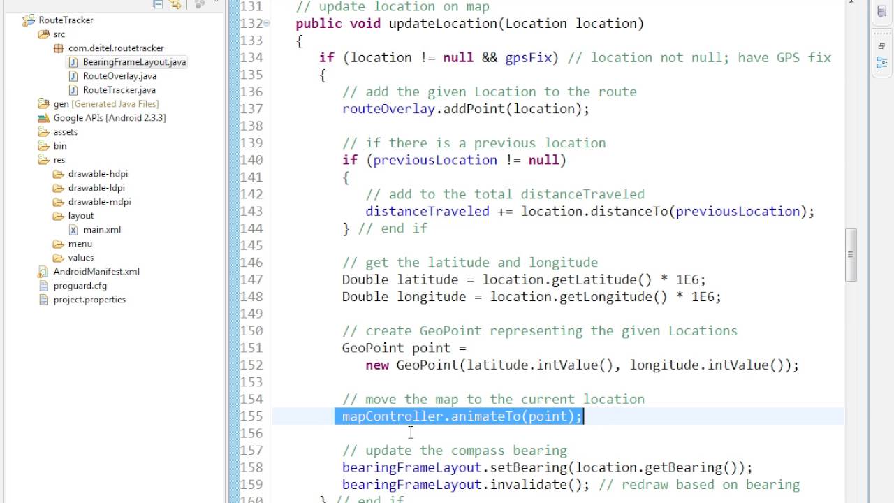 lesson11 07 RouteTracker java updateLocation method - YouTube