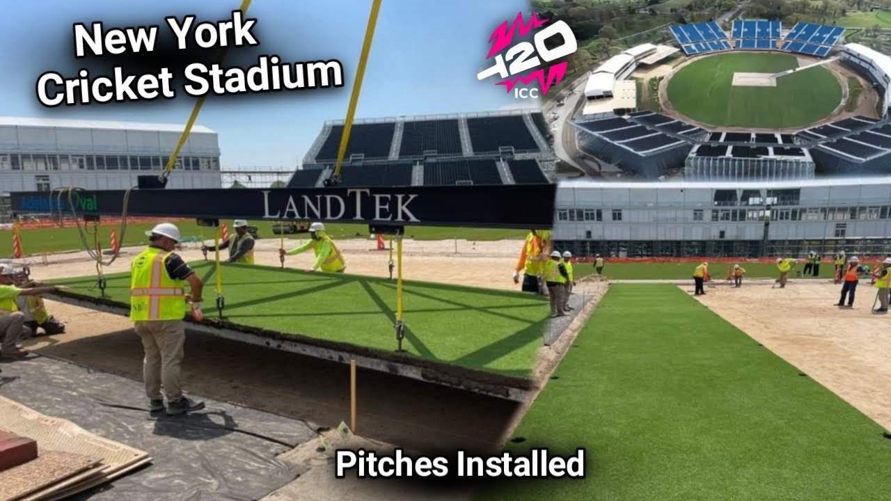 New York Cricket Stadium 10 Drop In Pitches Install | Modular Stadium ...