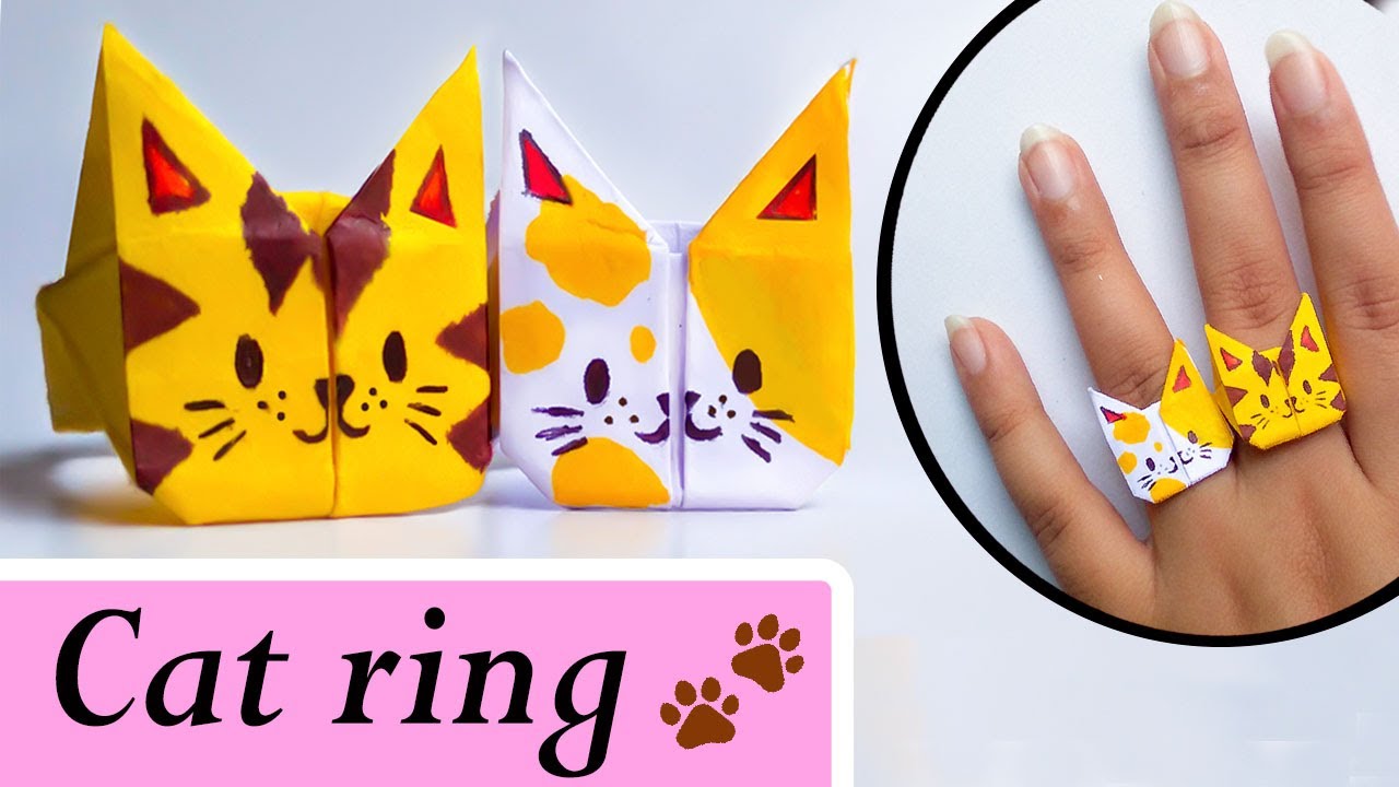 how to make cat ring with paper I origami ring I cute diy cat crafts ...