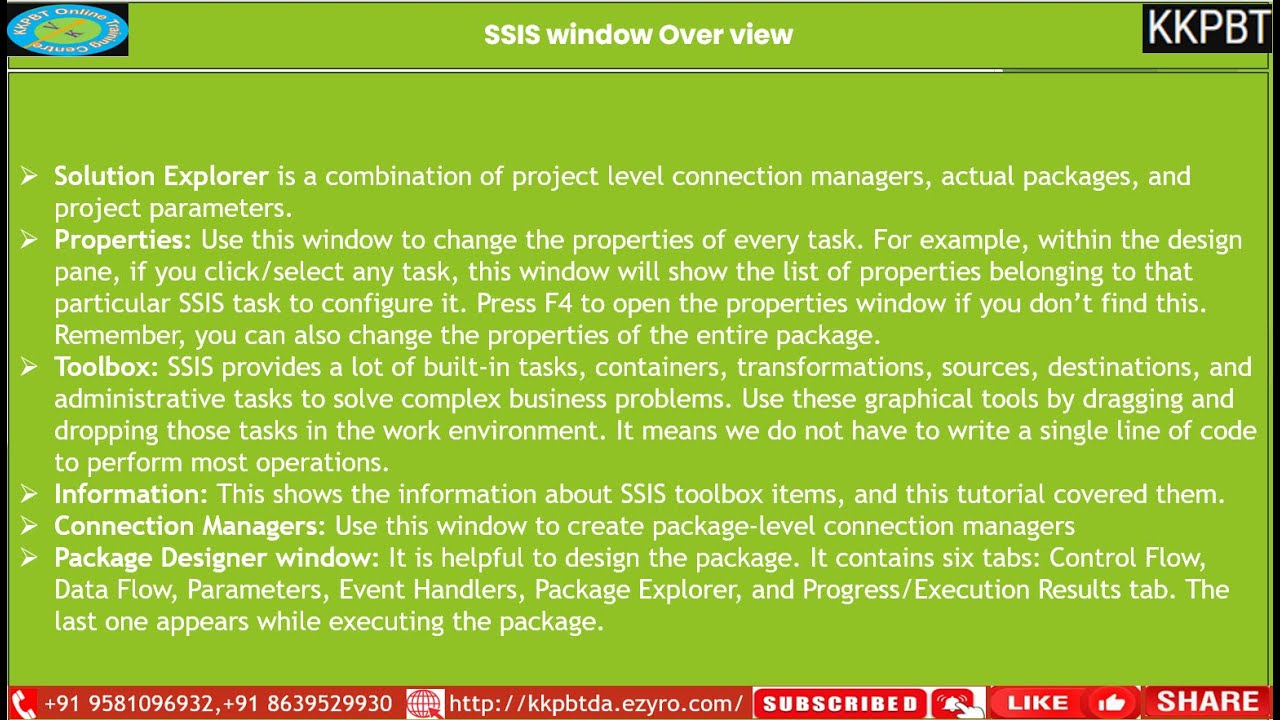 9 SSIS window Over view - YouTube