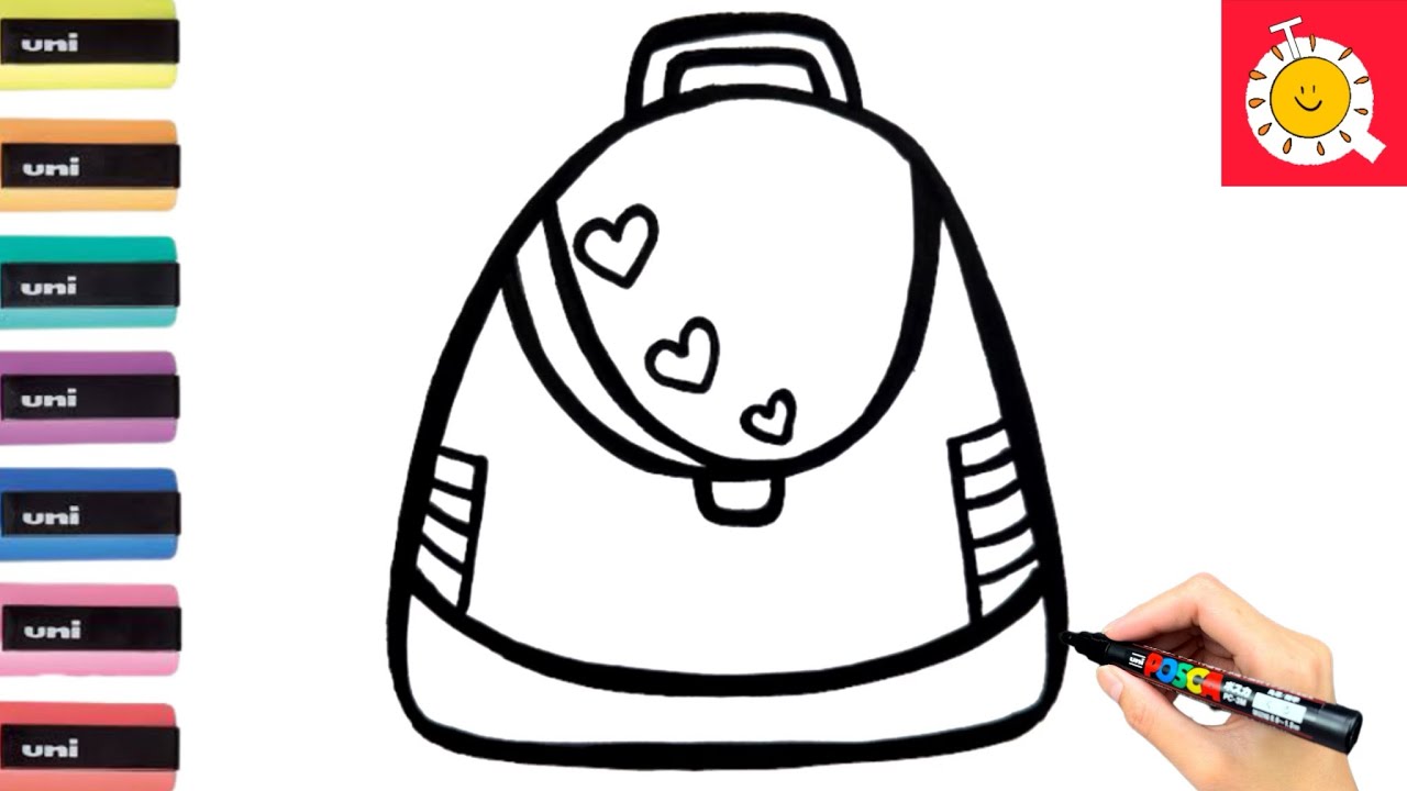 How to draw Cute Backpack step by step For Kids|| Drawing for kids ...