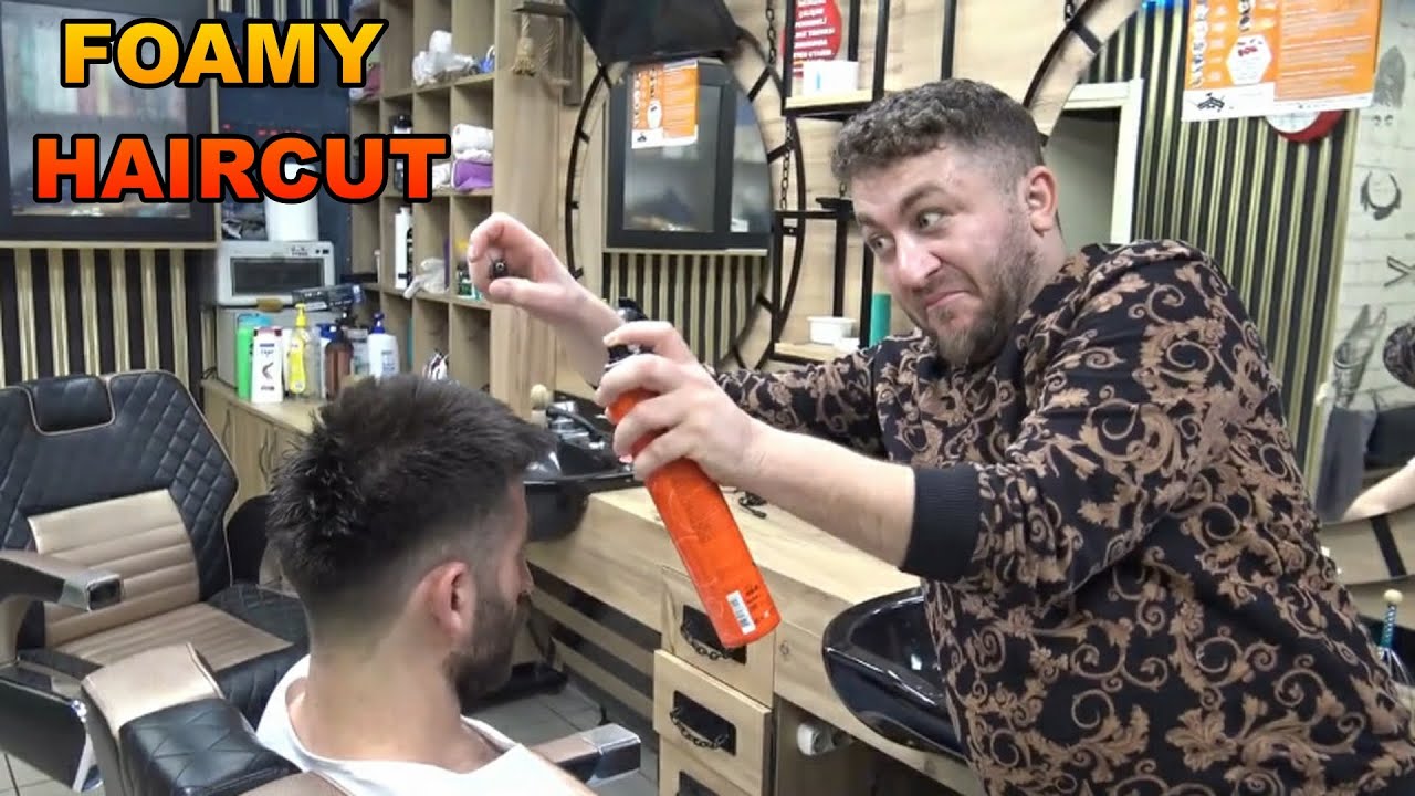 I GAVE SONER A LEGENDARY FOAMY HAIRCUT + EAR BURN + Asmr Barber Haircut ...