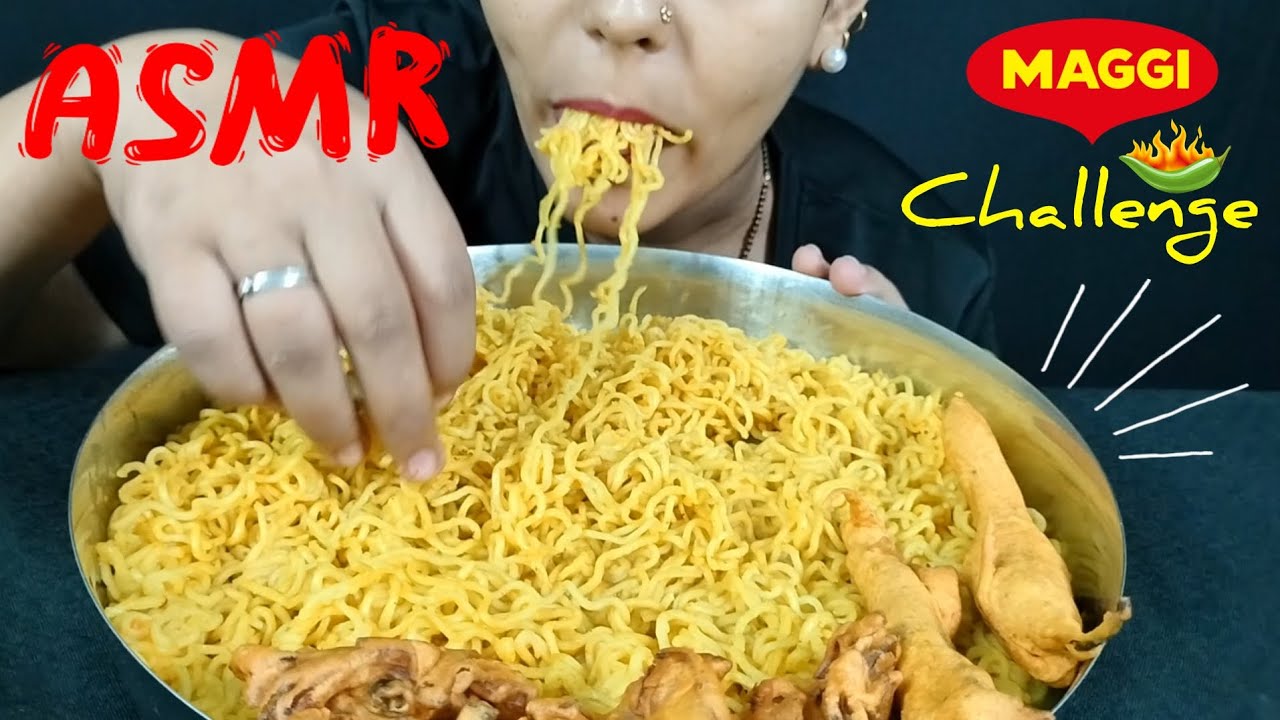 Asmr Eating Maggi With Spicy Chilli Pakora | Big Bites | Asmr Mukbang ...