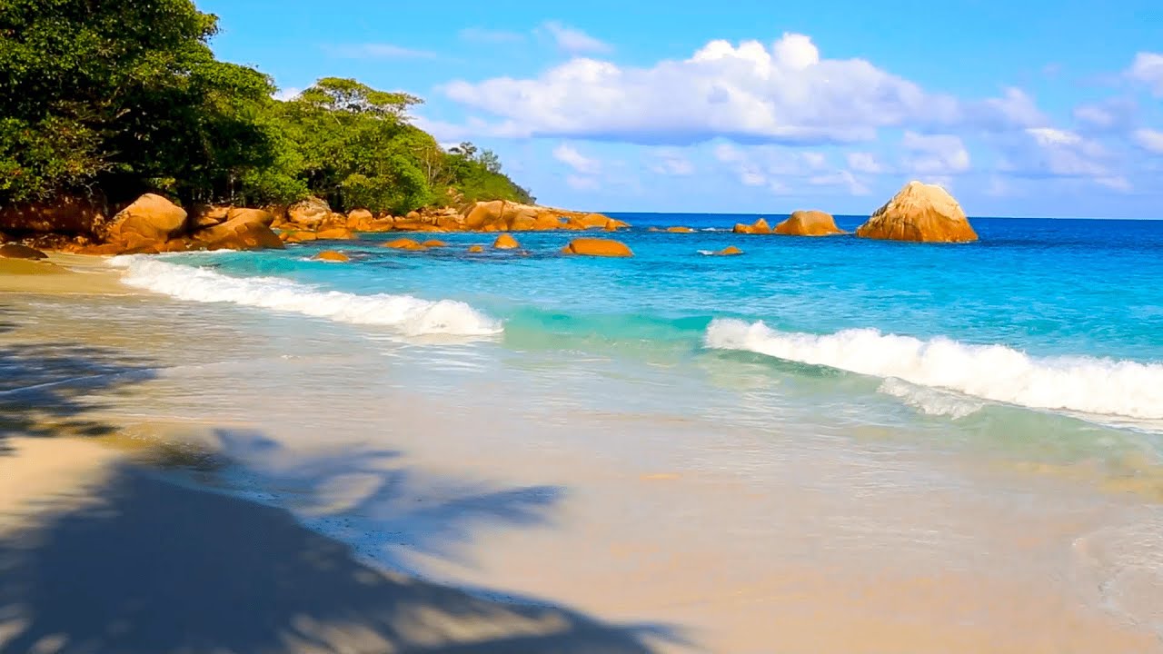 4k Beautiful Beach Waves Anse Lazio. Relaxing Ocean Waves, Ocean Sounds ...