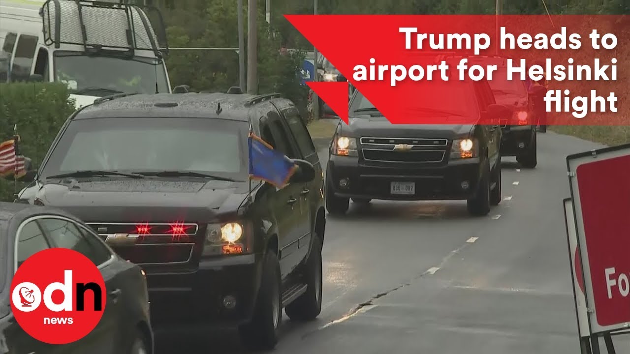 Trump and his entourage leave hotel to catch flight - YouTube