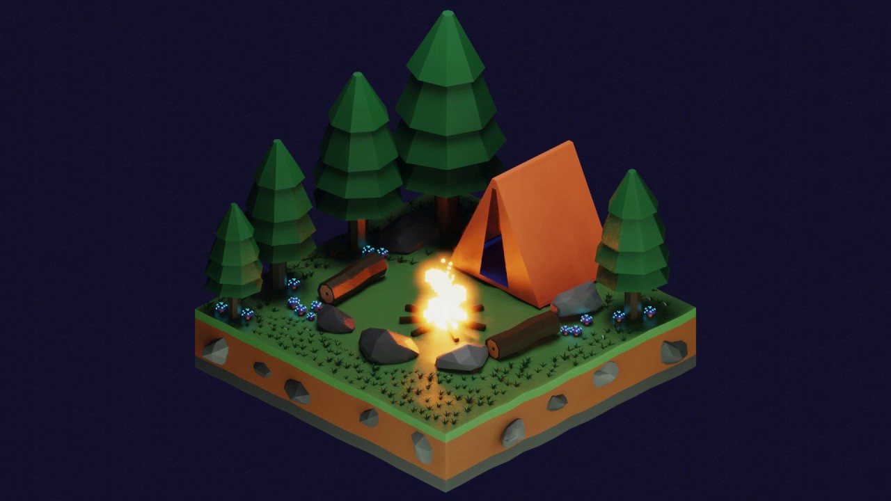 Camp fire isometric cartoon animated 3D illustration - YouTube