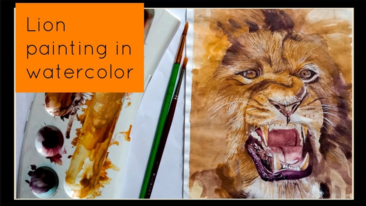 Lion Painting in Watercolor|| watercolor painting|| How to paint a lion ...