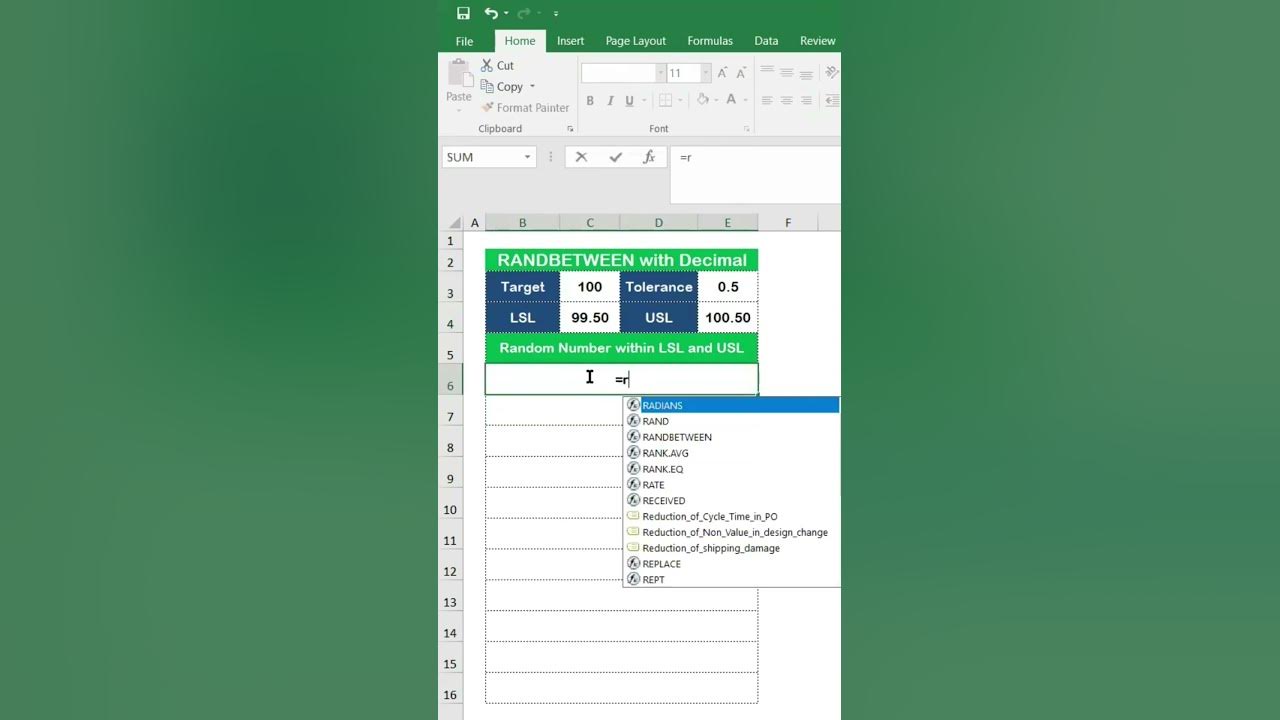 Create random value between LSL and USL limits in Excel #rand #randomize #shorts #excel - YouTube