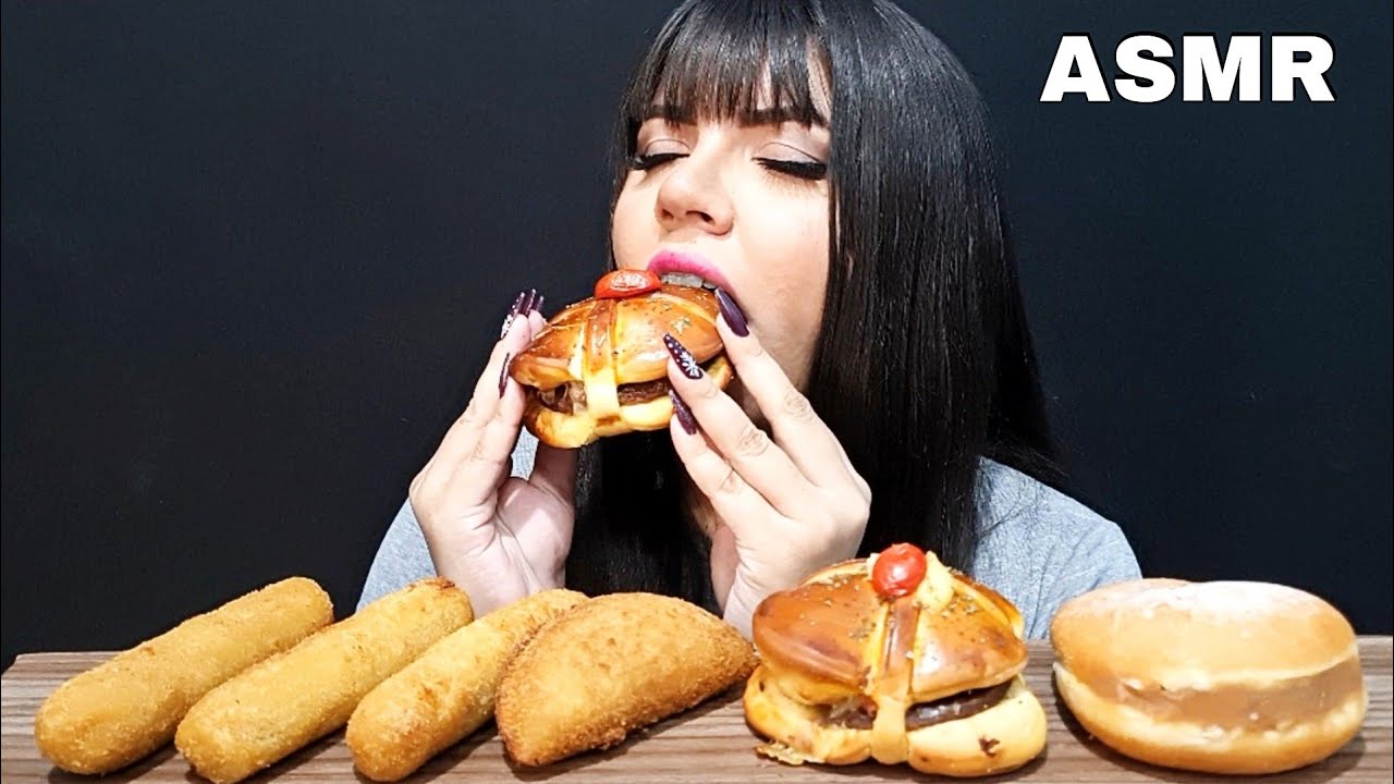 ASMR COMIDA - ENROLADINHO DE SALSICHA, PASTELÃO DE CARNE E SONHO ...