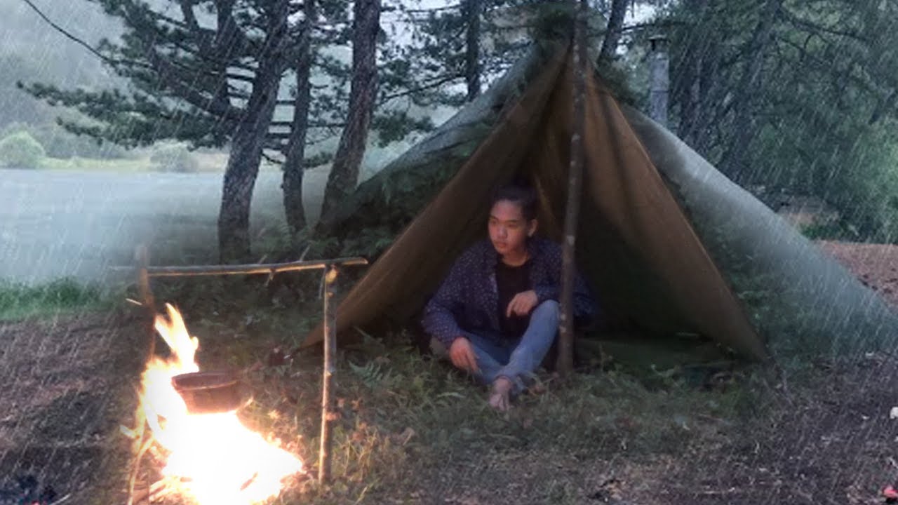 Wild Camp in the Forest - Build a Camping Shelter in the Rain, Survival ...