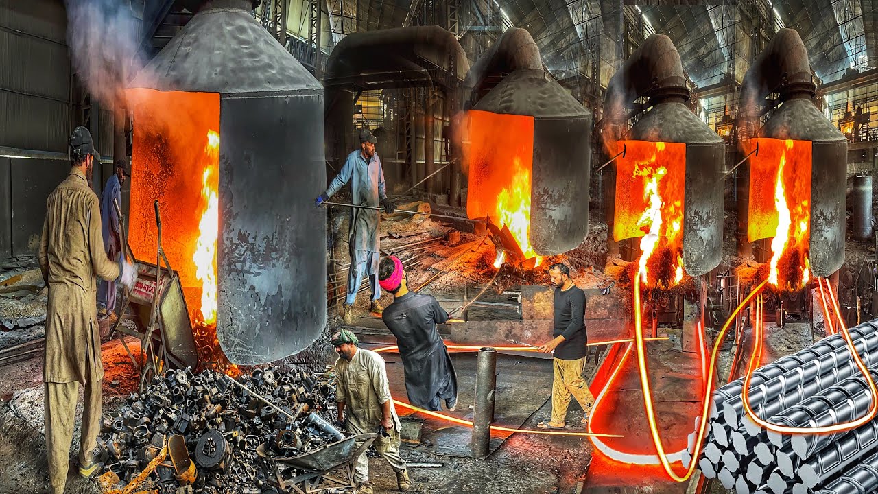 Amazing Process A factory manufacturing iron rods entirely from old ...