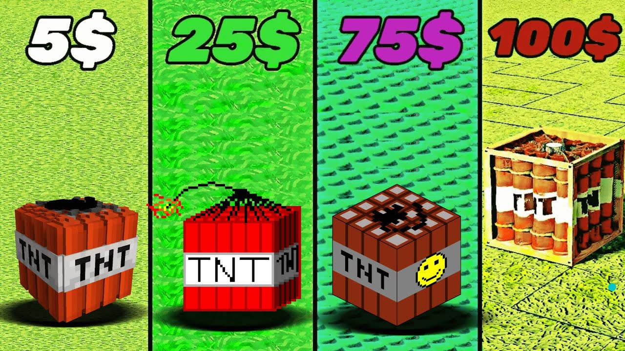 minecraft tnt for 0$ vs 10$ vs 25$ vs 50$ vs 100$ part 5 - YouTube