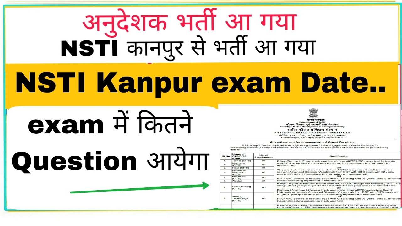 NSTI KANPUR Guest Faculties exam Date | Nsti kanpur Recruitment - YouTube