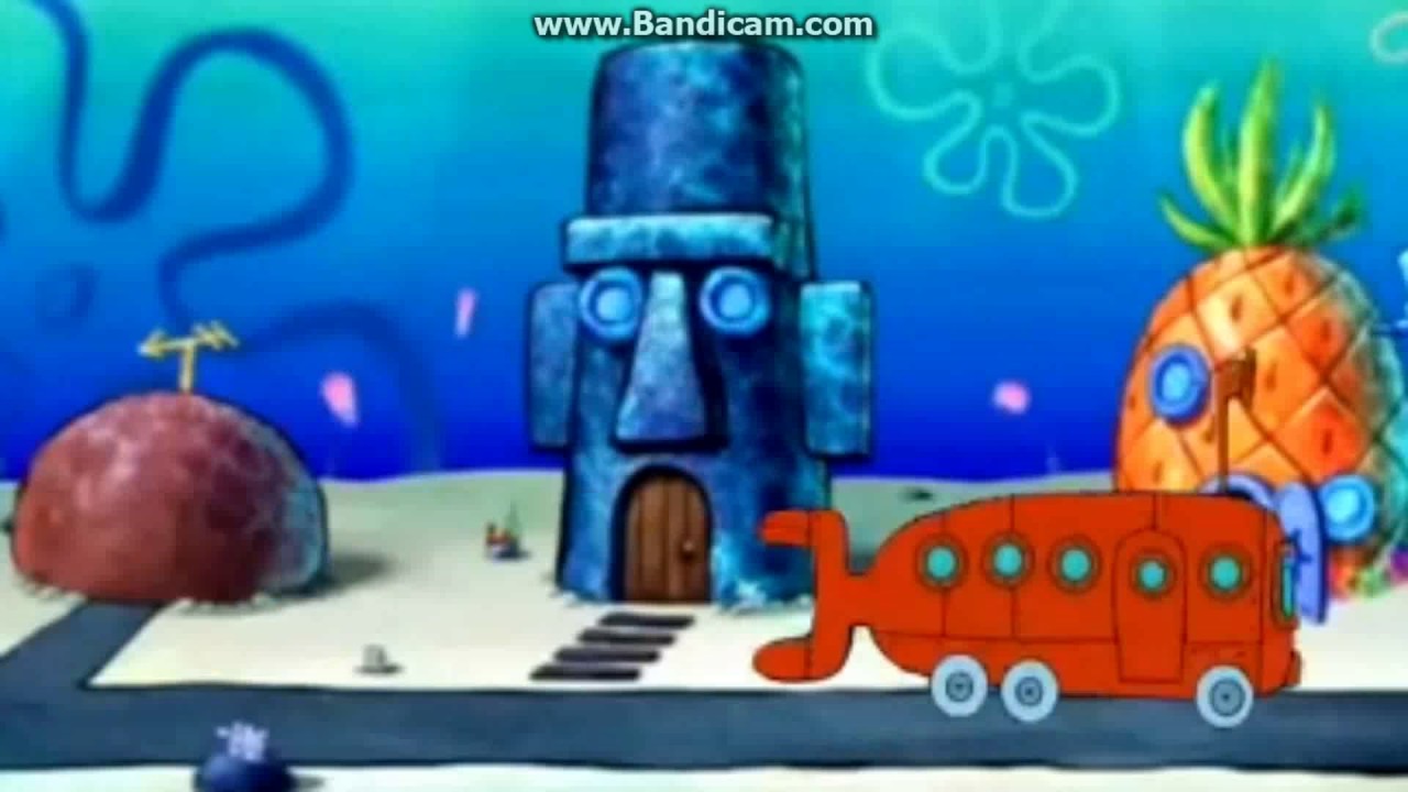 Spongebob gets ran over by a bus and squidward yells at him - YouTube