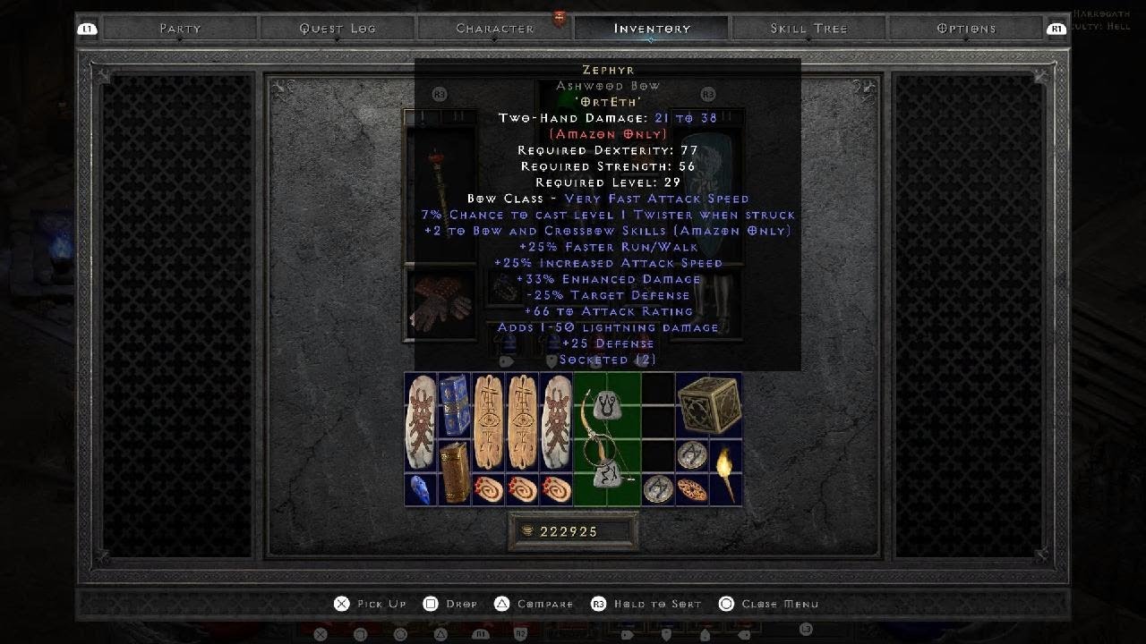 Diablo II: Resurrected: Making a 'Zephyr' bow runeword weapon... - YouTube