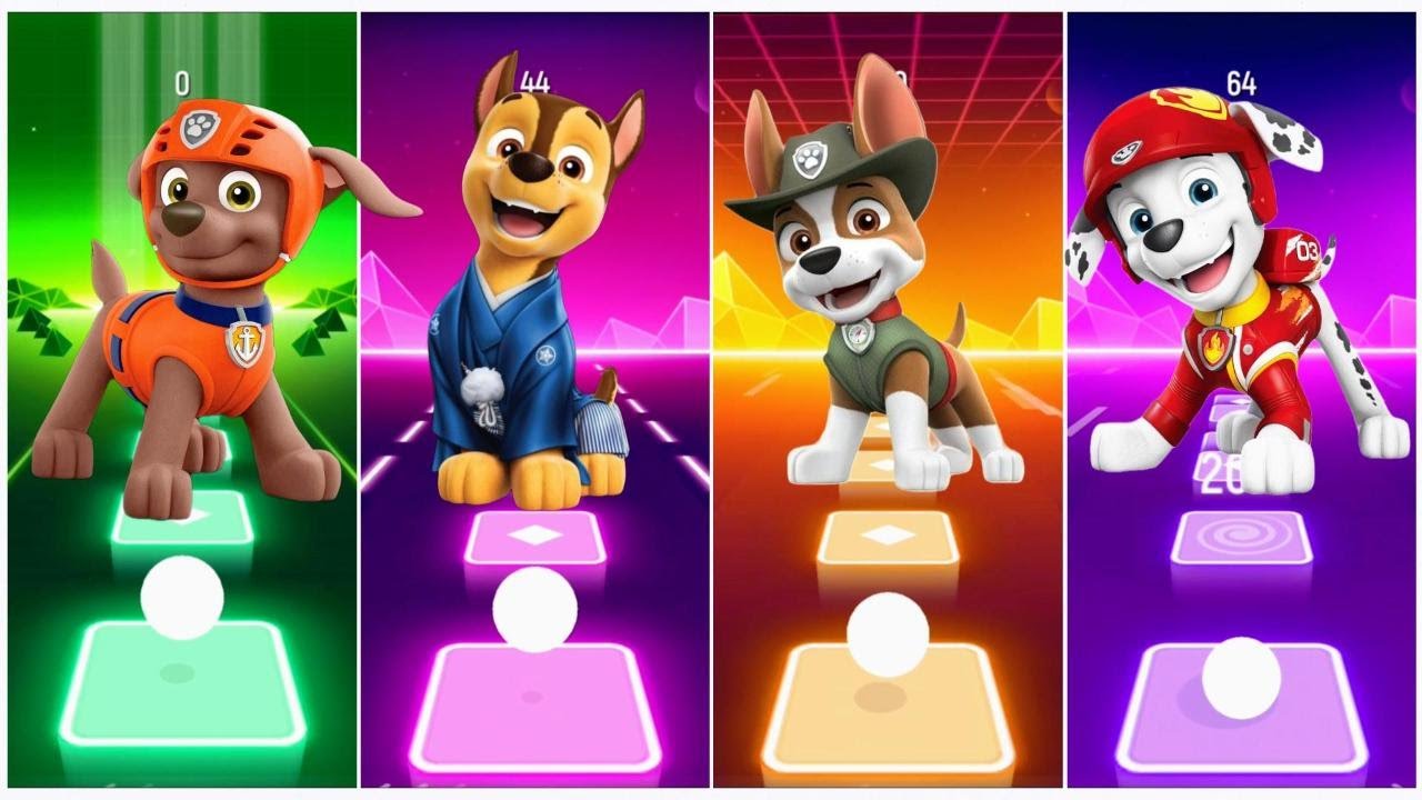 📹 Team Paw Patrol 😍 - Zuma 🆚 Chase 🆚 Rex 🆚 Marshall || PAW Patrol 🎶 Tiles Hop EDM Rush - YouTube