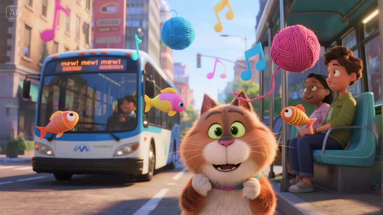 Wheels on the Bus Go Meow Meow Meow | Fun Cat Song for Kids | Animal ...