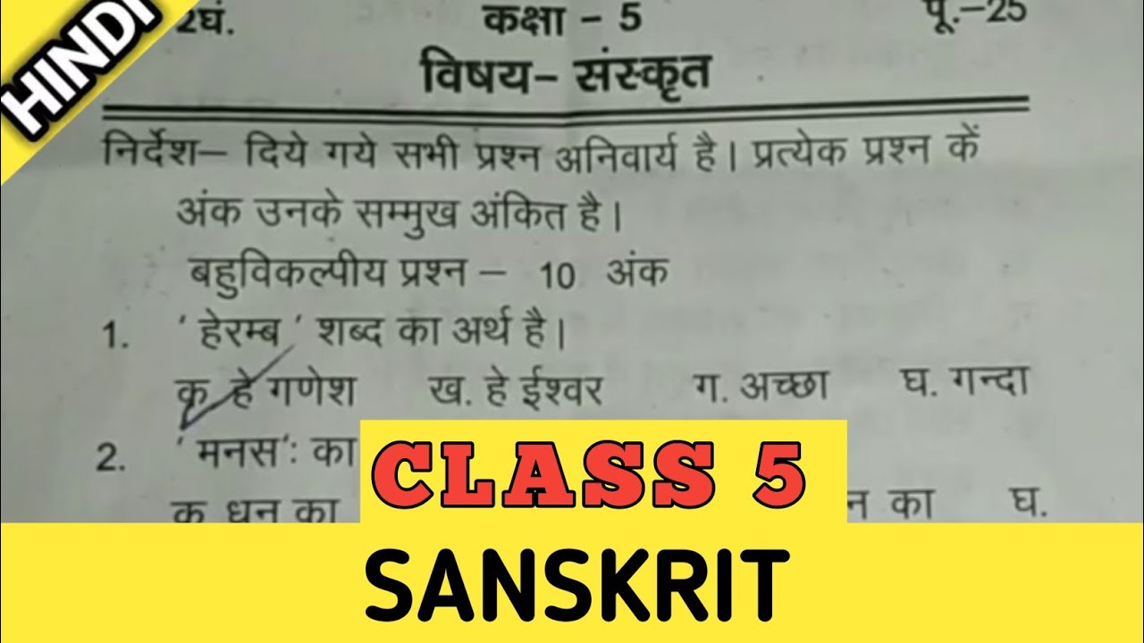 Dav class 5 question paper of sanskrit test paper | Dav public school ...