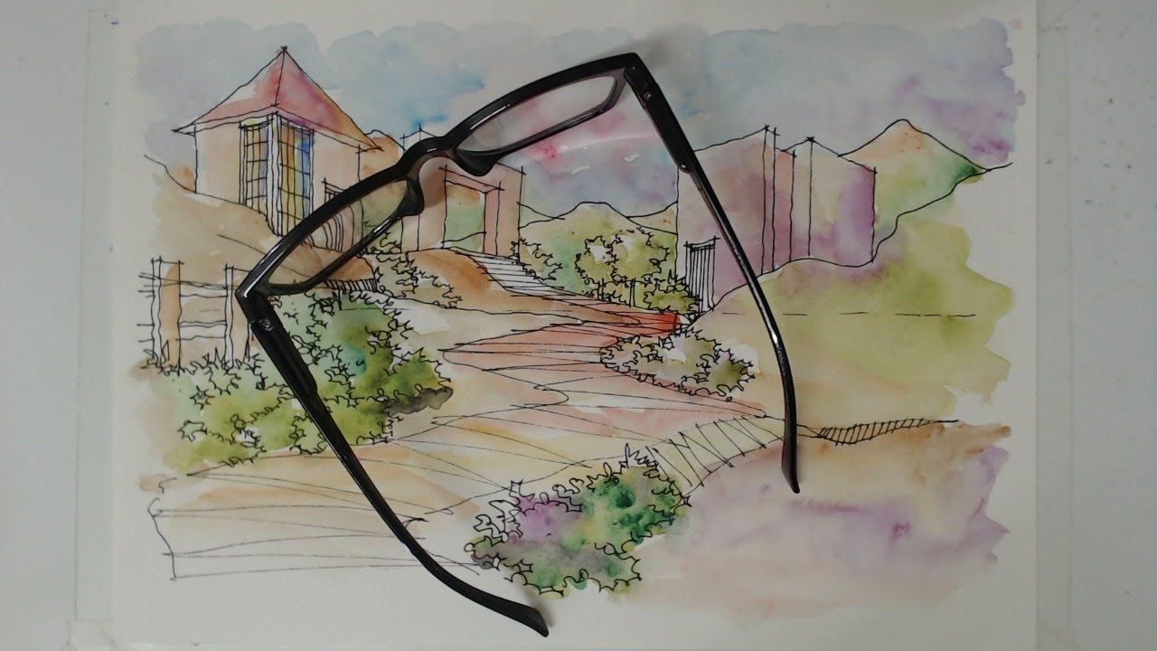 Perspective Drawings and watercolor : Step by step - YouTube