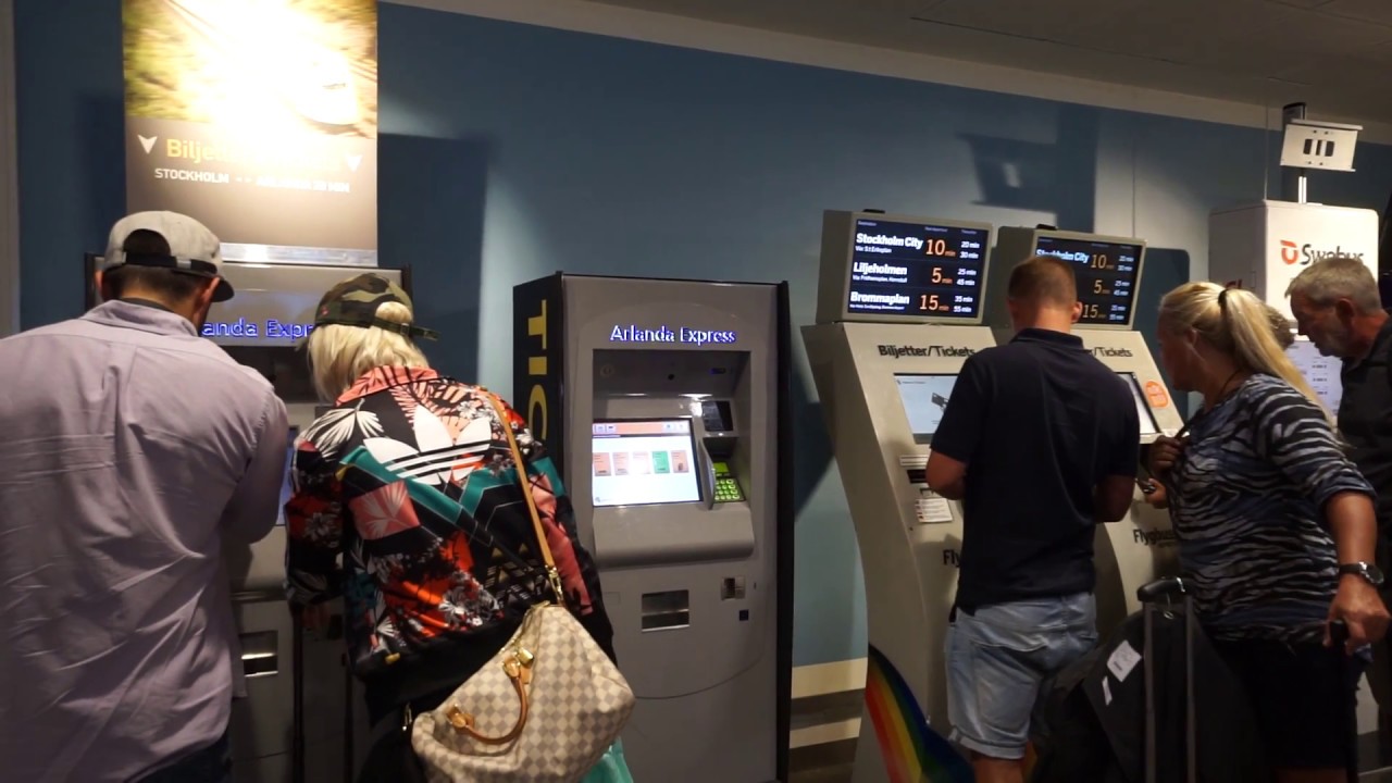Sweden, Arlanda Airport, Terminal 5, walking from Gate 5 to bus ticket ...