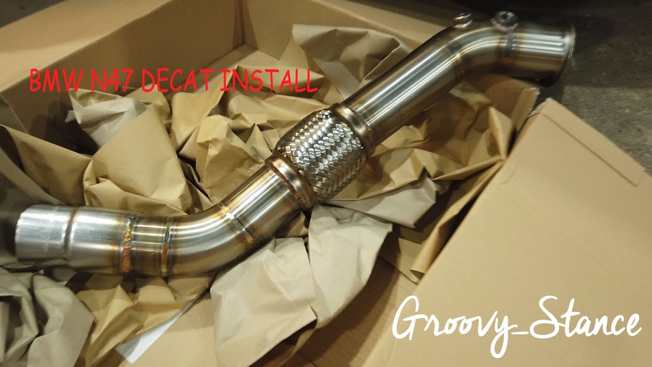 BMW N47 decat downpipe install - YouTube