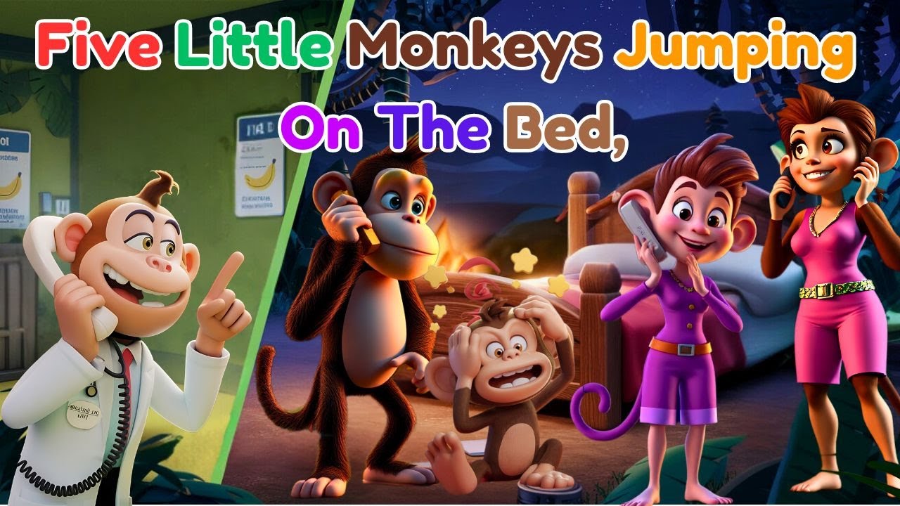 FIVE Little Monkeys Jumping On The Bed I Nursery Rhymes & Kids Songs # ...
