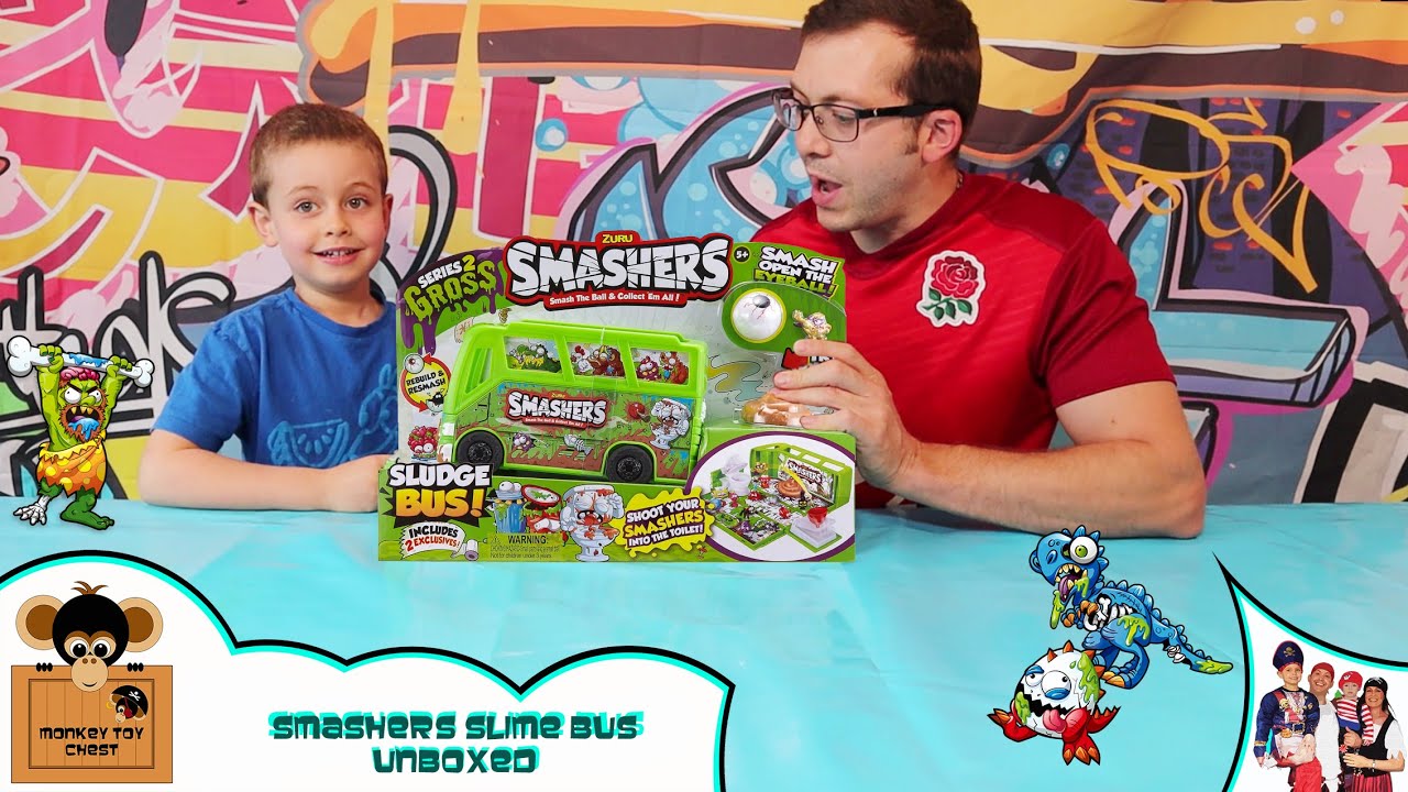 SMASHERS SLIME BUS UNBOXED With Monkey Toy Chest - YouTube