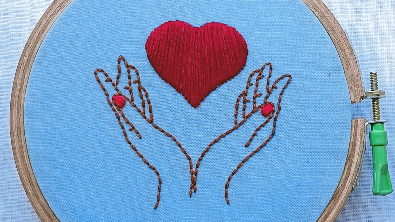 Beautiful Hand with heart+satin stitch heart embroidery+back stitch ...