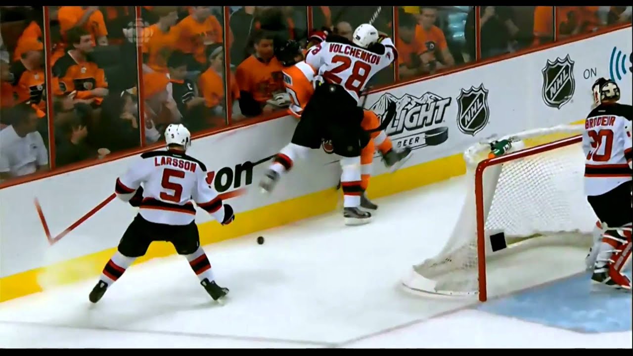 Anton Volchenkov Huge hit on Brayden Schenn. May 8th 2012 - YouTube
