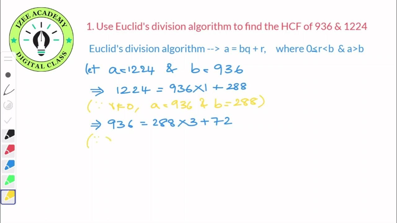Use Euclid's division algorithm to find HCF of 936 and 1224 - YouTube
