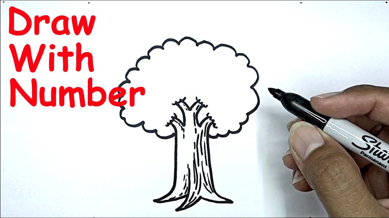 How To Draw A Tree With Number 3 | Drawing Using Number - YouTube