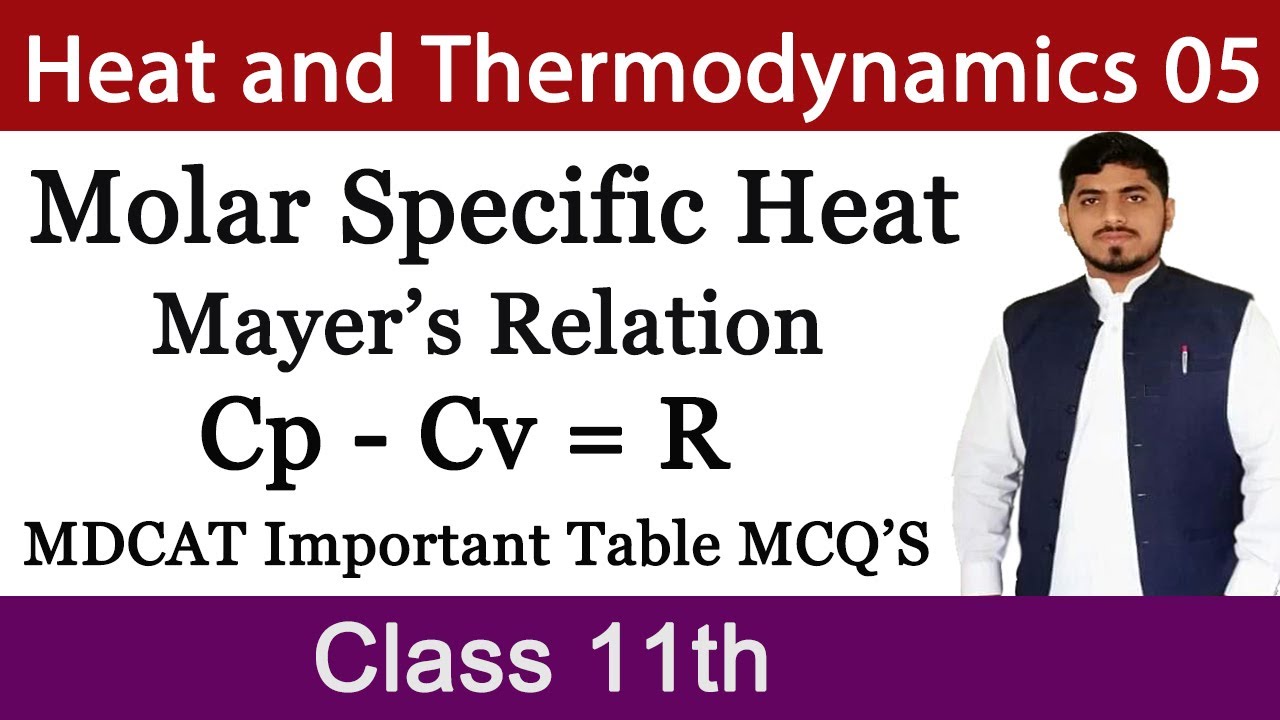 Molar Specific Heat | Mayer's Relation | Derivation of Cp - Cv | Heat ...