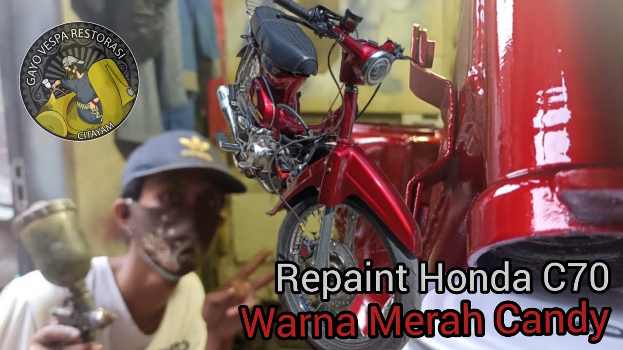 Cat Honda C70 Merah Candy dari Depok || @gayo_vespa_restorasi - YouTube