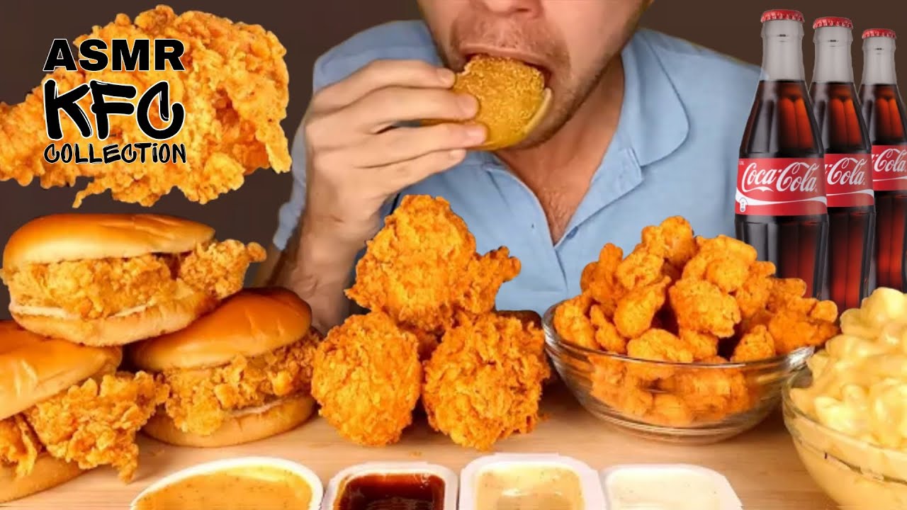 ASMR MUKBANG KFC FRIED CHICKEN & CHICKEN SANDWICHES & POPCORN CHICKEN ...