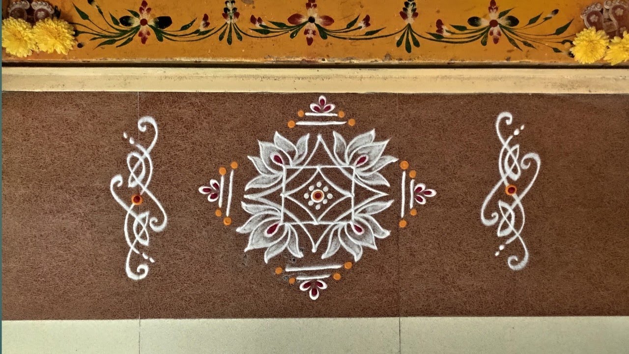 Daily rangoli designs with side borders | Dussehra muggulu | Friday ...