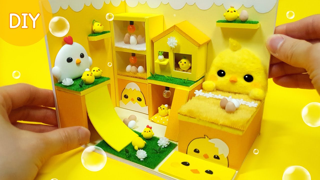 DIY Miniature Dollhouse Room - Chick Room decor ! Yellow chick ! - YouTube