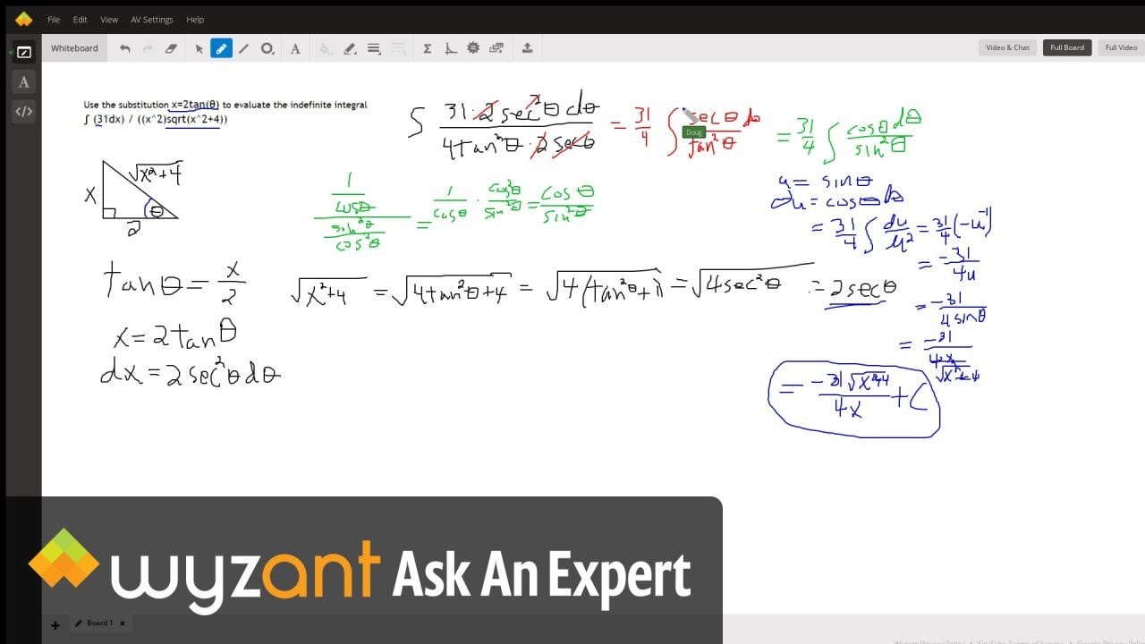 Find anti derivative using trig substitution (answer confirmed on Desmos) - YouTube
