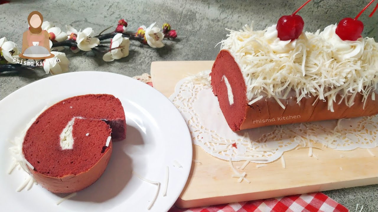CARA MEMBUAT BOLU GULUNG RED VELVET EKONOMIS RASA PREMIUM - YouTube
