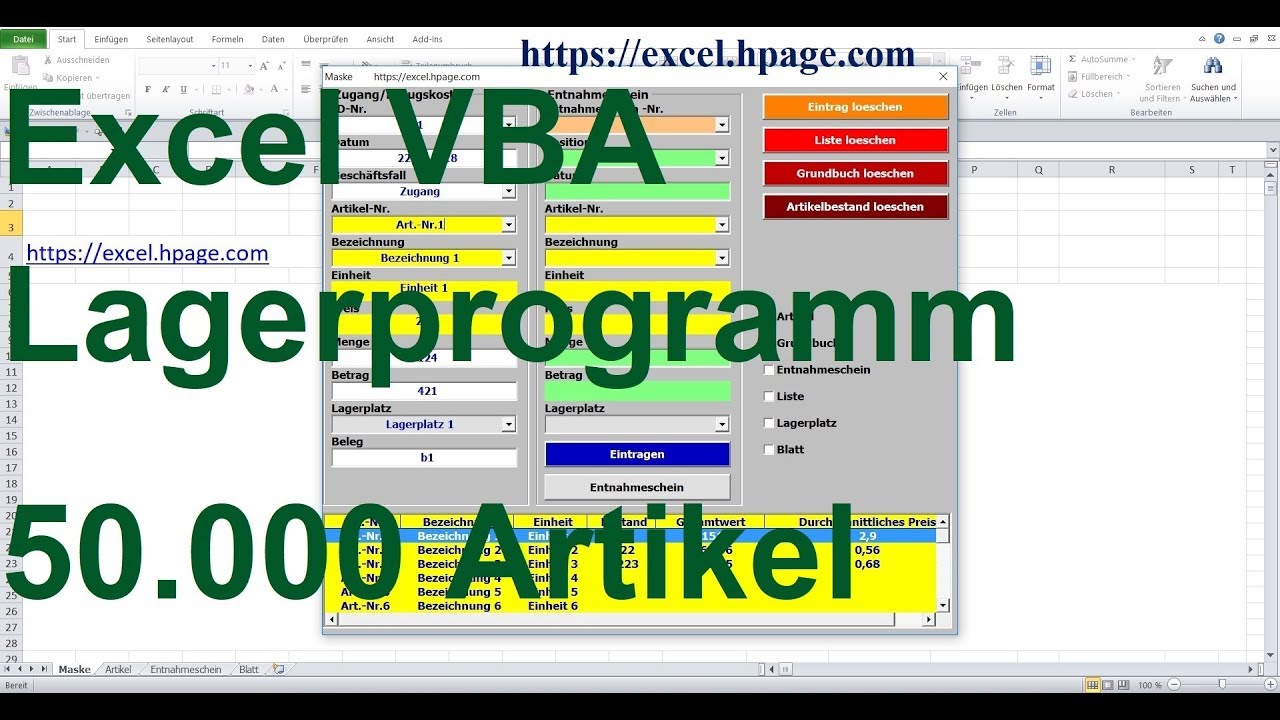 7 Lagerprogramm 50 000 Artikel und 50 000 Lagerplätzen in Excel VBA selber erstellen - YouTube